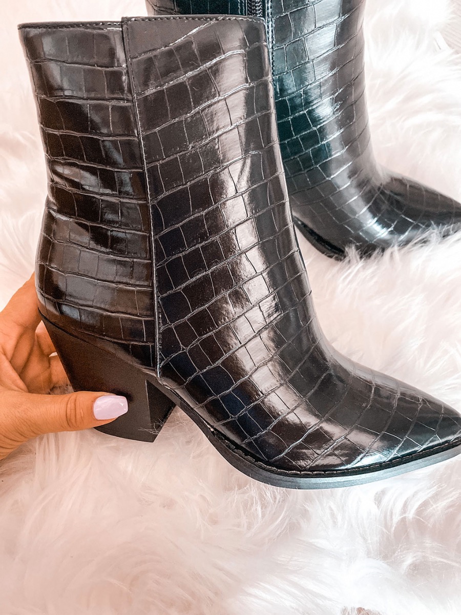 Bottines Talons Noires Effet Croco Vanessa Wu | SAORI Boutique