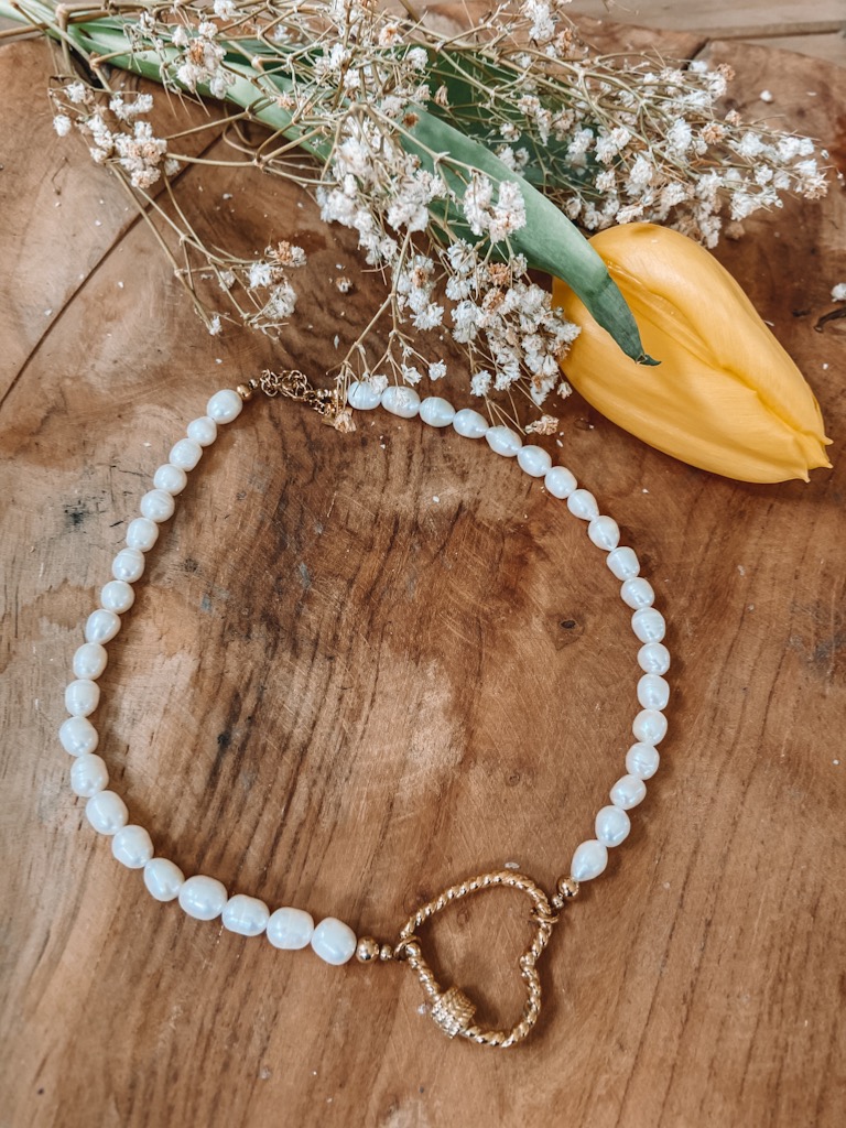 Collier Perles Coeur Acier Inoxydable |Saori Boutique